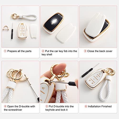 RUABIBAN for BMW Key Fob Cover with Keychain, Soft TPU Key Case Protection Fit for BMW X1 X2 X3 X5 X6 X7 and Series 1 2 3 4 5 6 7 8 Remote Smart Key Protector