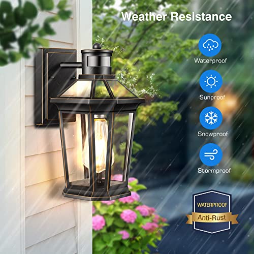 VIANIS Motion Sensor Exterior Light Fixture, 2 Pack Dusk to Dawn Outdoor Light Wall Mount, Anti-Rust Aluminum Outside House Lights,Farmhouse Coach Lantern for Porch, Entryway, Garage, Front Door