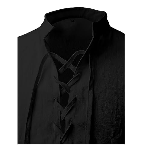 ATTBEA Mens Pirate Renaissance Costume Pirate Shirt Long Sleeves Medieval Viking Gothic Celtic Pirate Vest for Unisex Halloween Costume