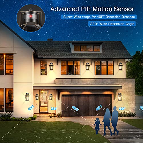 VIANIS Motion Sensor Exterior Light Fixture, 2 Pack Dusk to Dawn Outdoor Light Wall Mount, Anti-Rust Aluminum Outside House Lights,Farmhouse Coach Lantern for Porch, Entryway, Garage, Front Door
