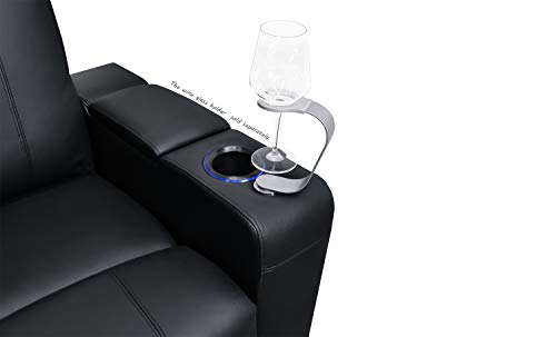 Valencia Piacenza Home Theater Seating | Premium Top Grain Nappa 9000 Leather, Power Recliner, LED Lighting (Row of 4, Black)
