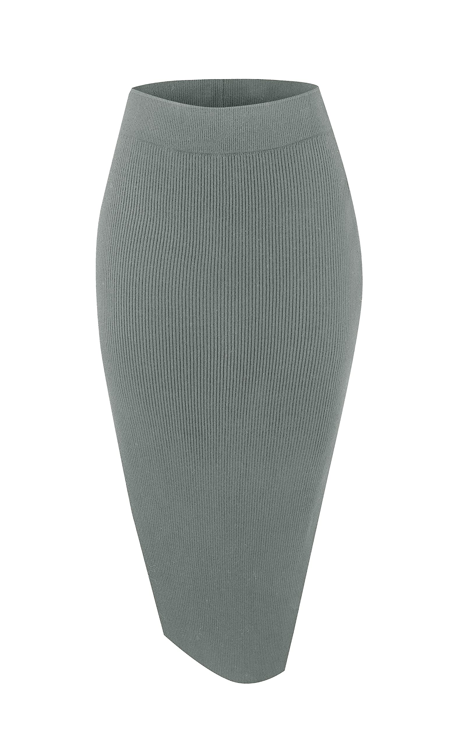 Urban CoCo Women's Elastic Waist Knitted Split Tube Pencil Midi Skirt (S, Deep Grey)