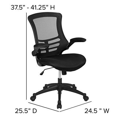 Flash Furniture Kelista Mid-Back Swivel Ergonomic Task Office Chair with Flip-Up Arms, BIFMA Certified-Set of 5, Black Mesh