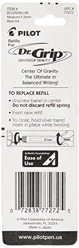 PILOT Dr. Grip Center of Gravity Ballpoint Ink Refill, Medium Point, Blue Ink, 2-Pack (77272)