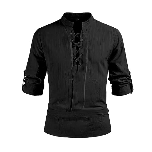 ATTBEA Mens Pirate Renaissance Costume Pirate Shirt Long Sleeves Medieval Viking Gothic Celtic Pirate Vest for Unisex Halloween Costume