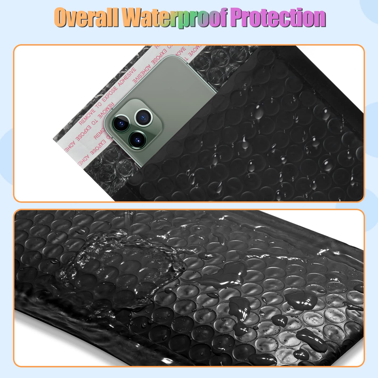 4 x 8 Inch Bubble Mailers 60 Pack, Self-Seal Poly Padded Envelope, Waterproof Shipping Bags for Small Business, Black