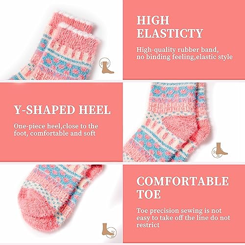 ICEIVY 5 Pack Women Thick Soft Warm Fuzzy Socks Winter Wool Fluffy Cozy Socks Casual Home Sleep Socks with Gifts Box(Multicolor-K)