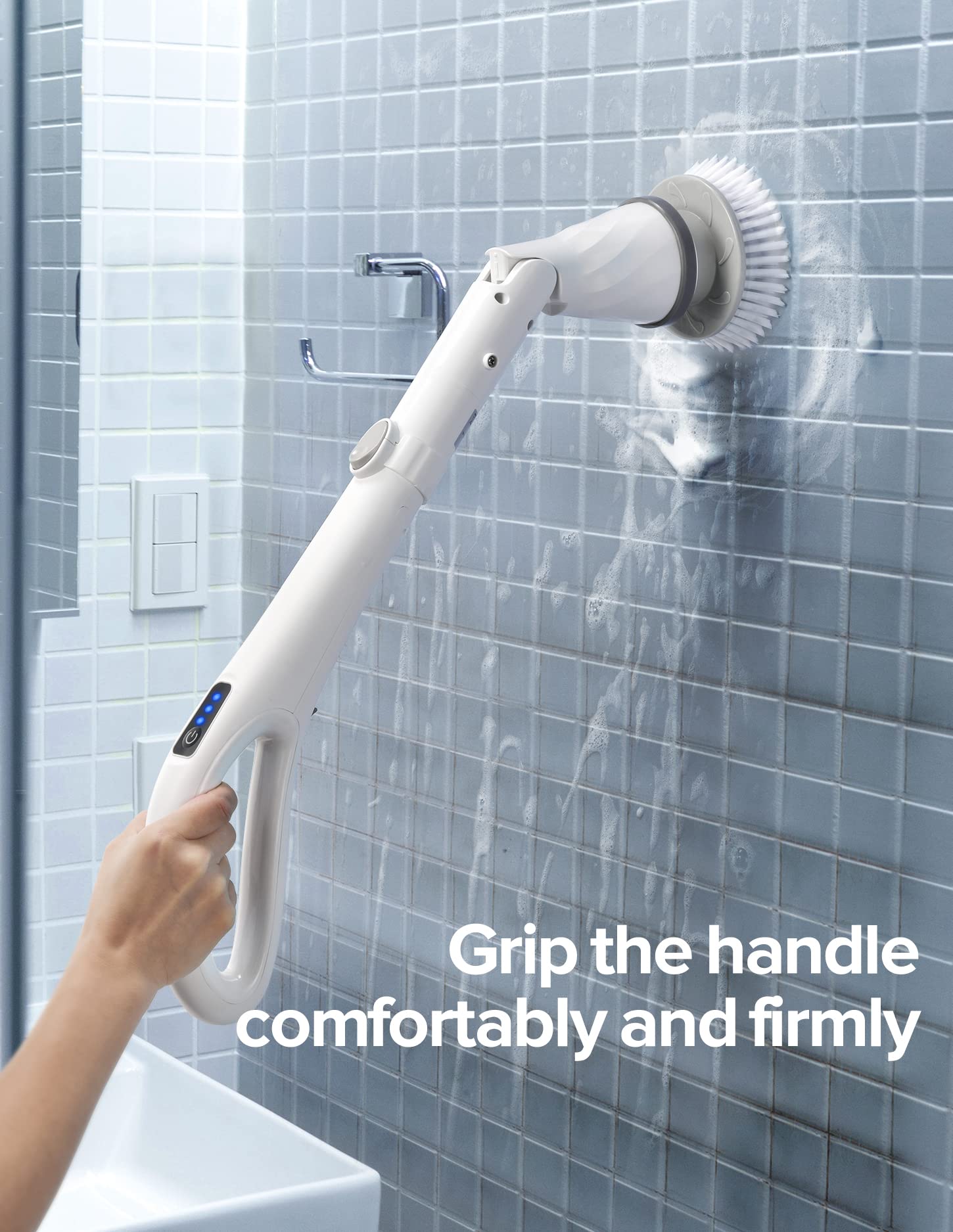 Electric Spin Scrubber, 2023 New Cordless Shower Scrubber with LED Display, Power Scrubber with Detachable Extension D-Shape Handle, Cleaning Brush for Bathroom Tile Tub Shower Grout