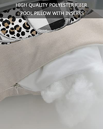Recliner Head Pillow Ledge Loungers Chair Pillows with Insert Farmhouse Black Plaid Leopard Pumpkin Lumbar Pillow with Adjustable Strap Outside Patio Decorative Garden Cushion for Bench Couch, 2 PCS