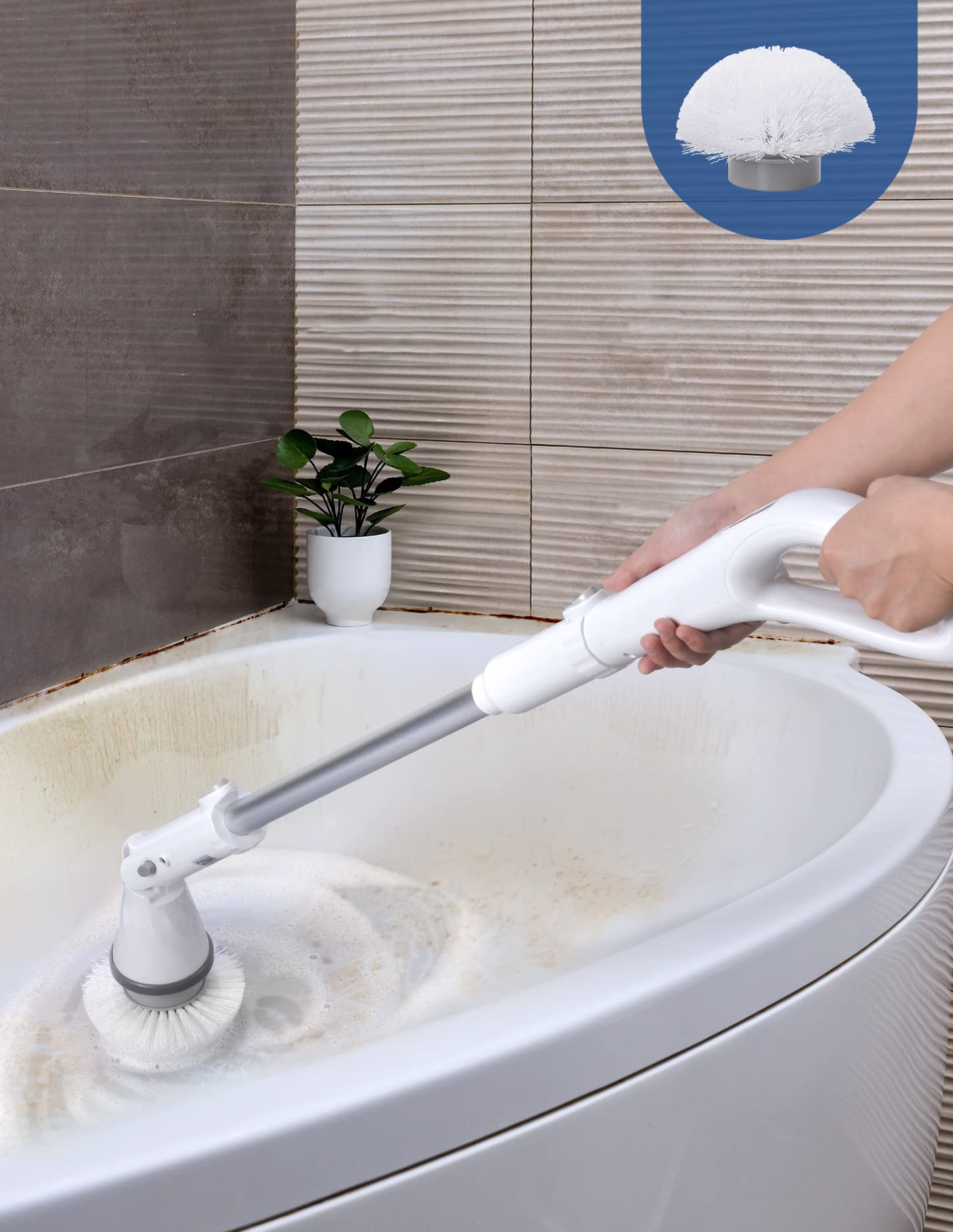 Electric Spin Scrubber, 2023 New Cordless Shower Scrubber with LED Display, Power Scrubber with Detachable Extension D-Shape Handle, Cleaning Brush for Bathroom Tile Tub Shower Grout