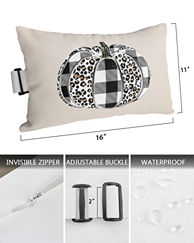 Recliner Head Pillow Ledge Loungers Chair Pillows with Insert Farmhouse Black Plaid Leopard Pumpkin Lumbar Pillow with Adjustable Strap Outside Patio Decorative Garden Cushion for Bench Couch, 2 PCS