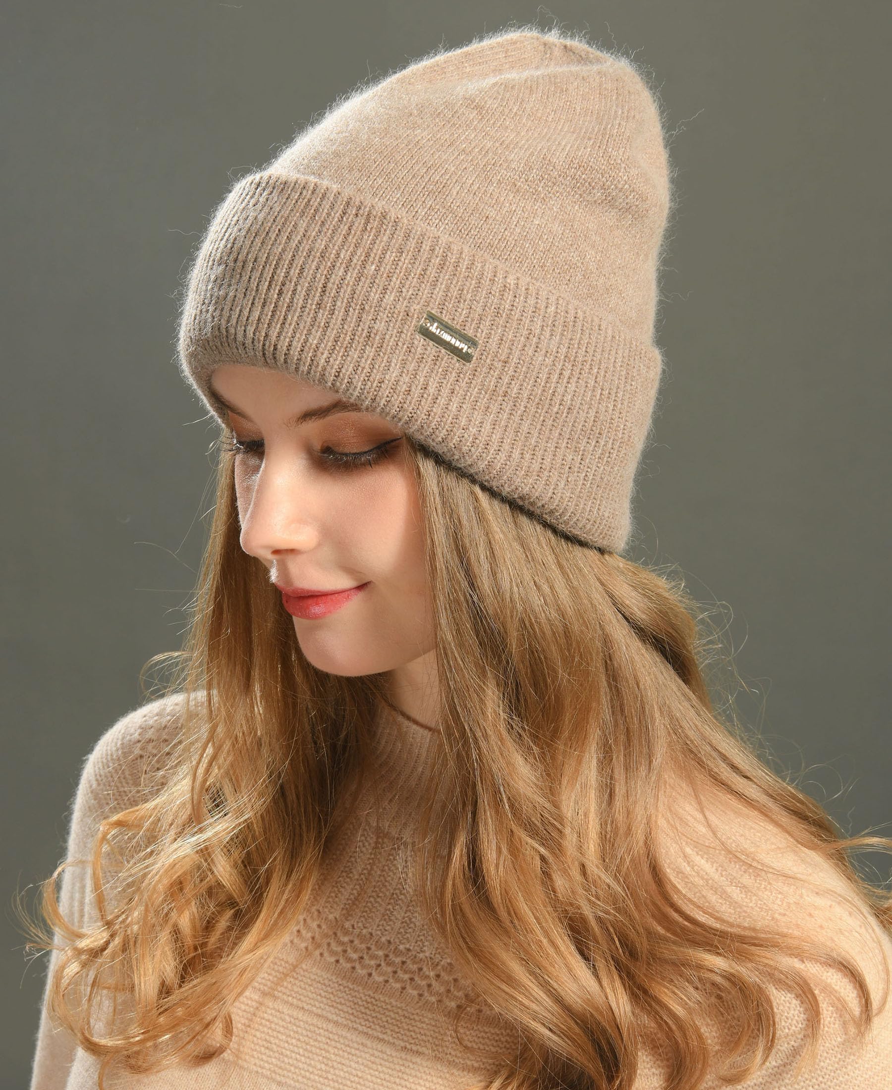 jaxmonoy Knit Beanies Winter Hats for Women and Men Soft Warm Double Layer Ladies Skull Knitted Beanie Caps - Brown