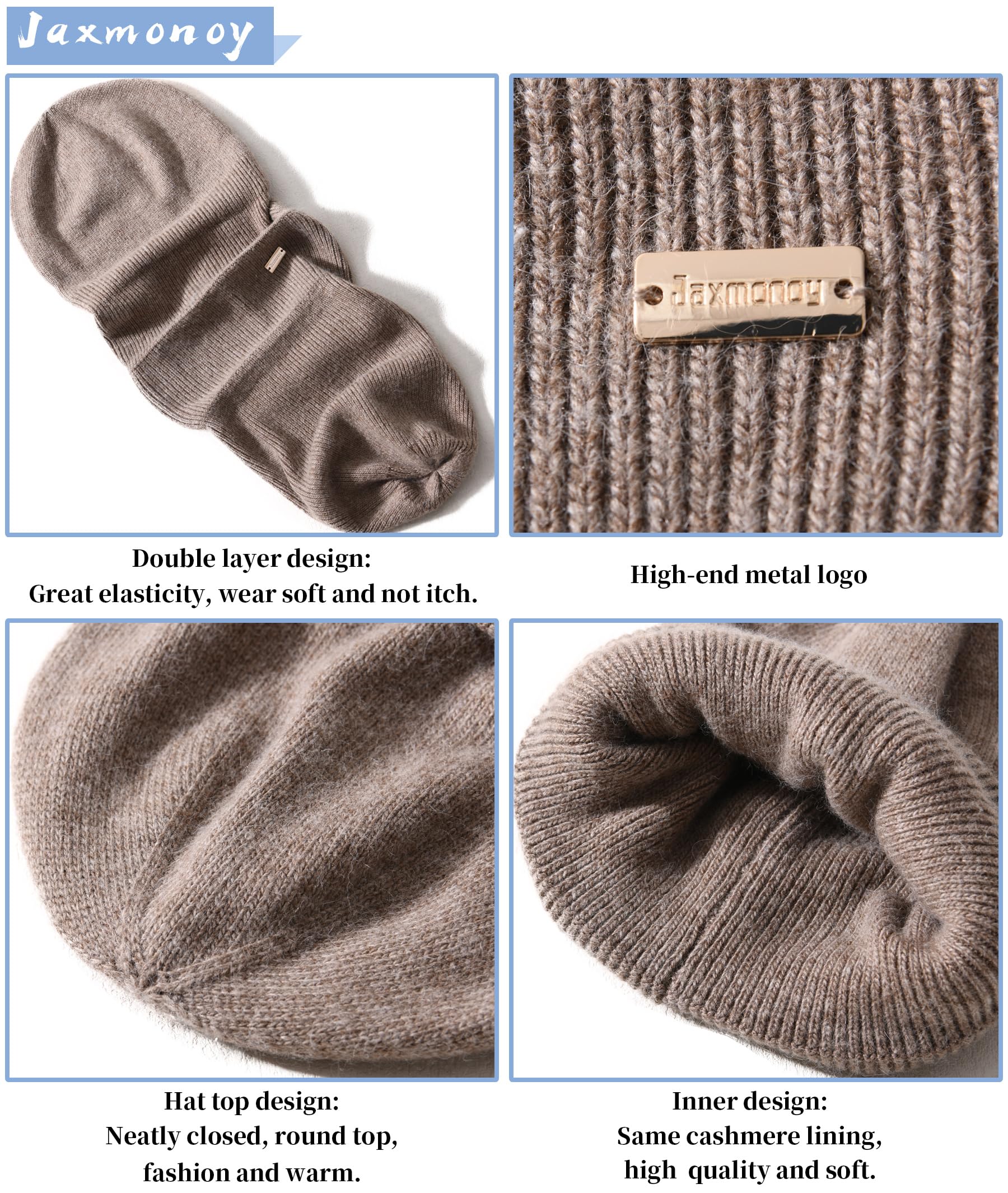 jaxmonoy Knit Beanies Winter Hats for Women and Men Soft Warm Double Layer Ladies Skull Knitted Beanie Caps - Brown