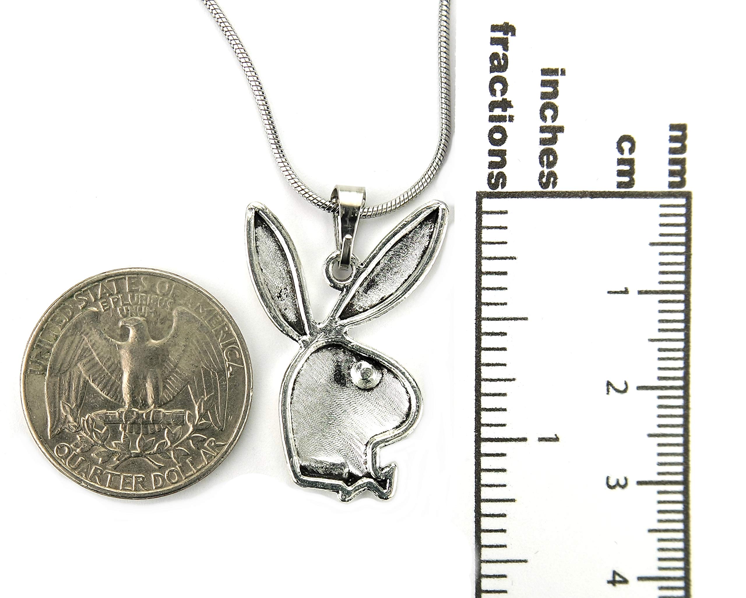 Playboy Bunny Necklace, 18" (45cm) Snake Chain, Pure 304 Stainless No-Tarnish Chain with Antiqued Silver Zinc Alloy Playboi Pendant