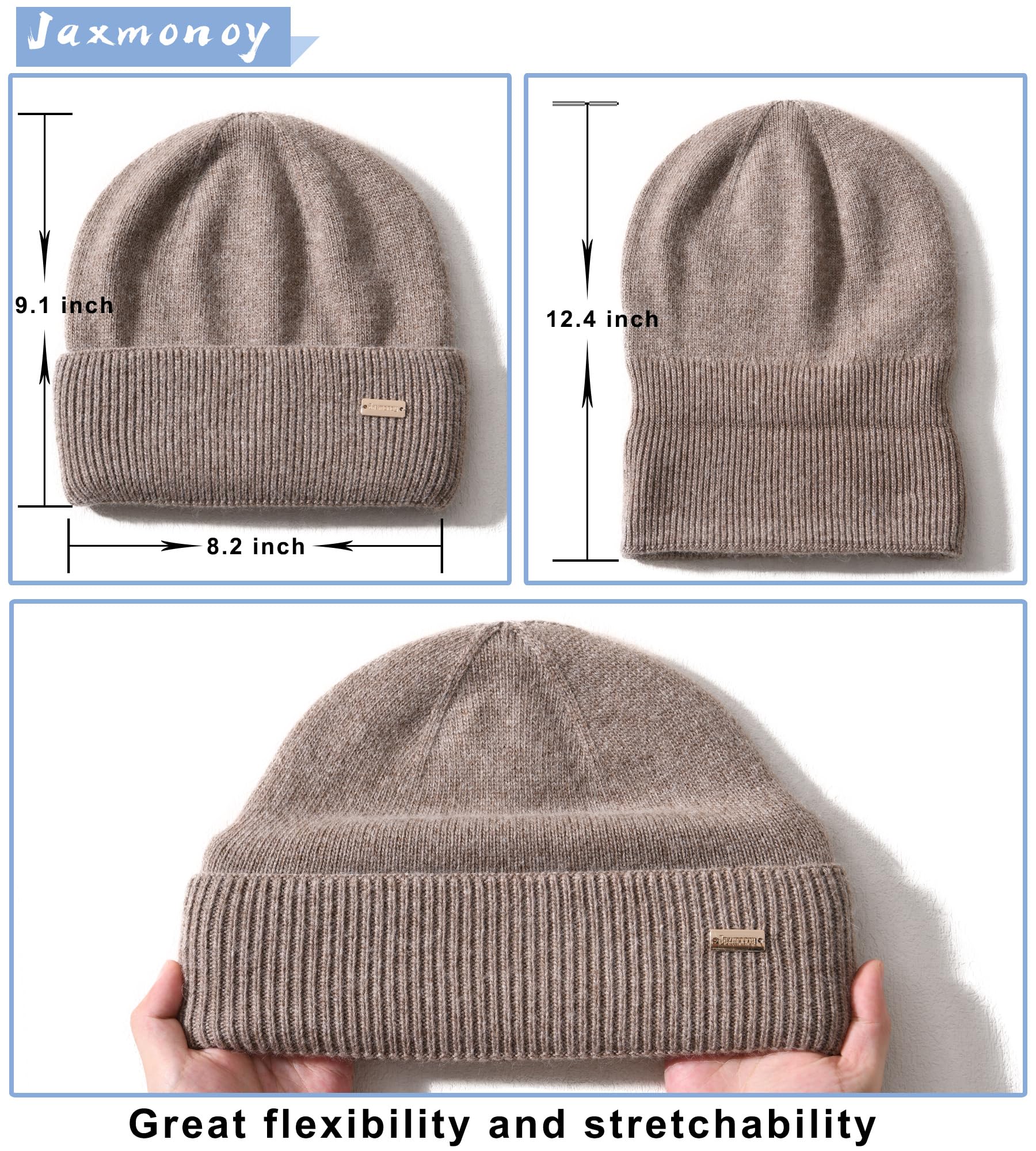 jaxmonoy Knit Beanies Winter Hats for Women and Men Soft Warm Double Layer Ladies Skull Knitted Beanie Caps - Brown