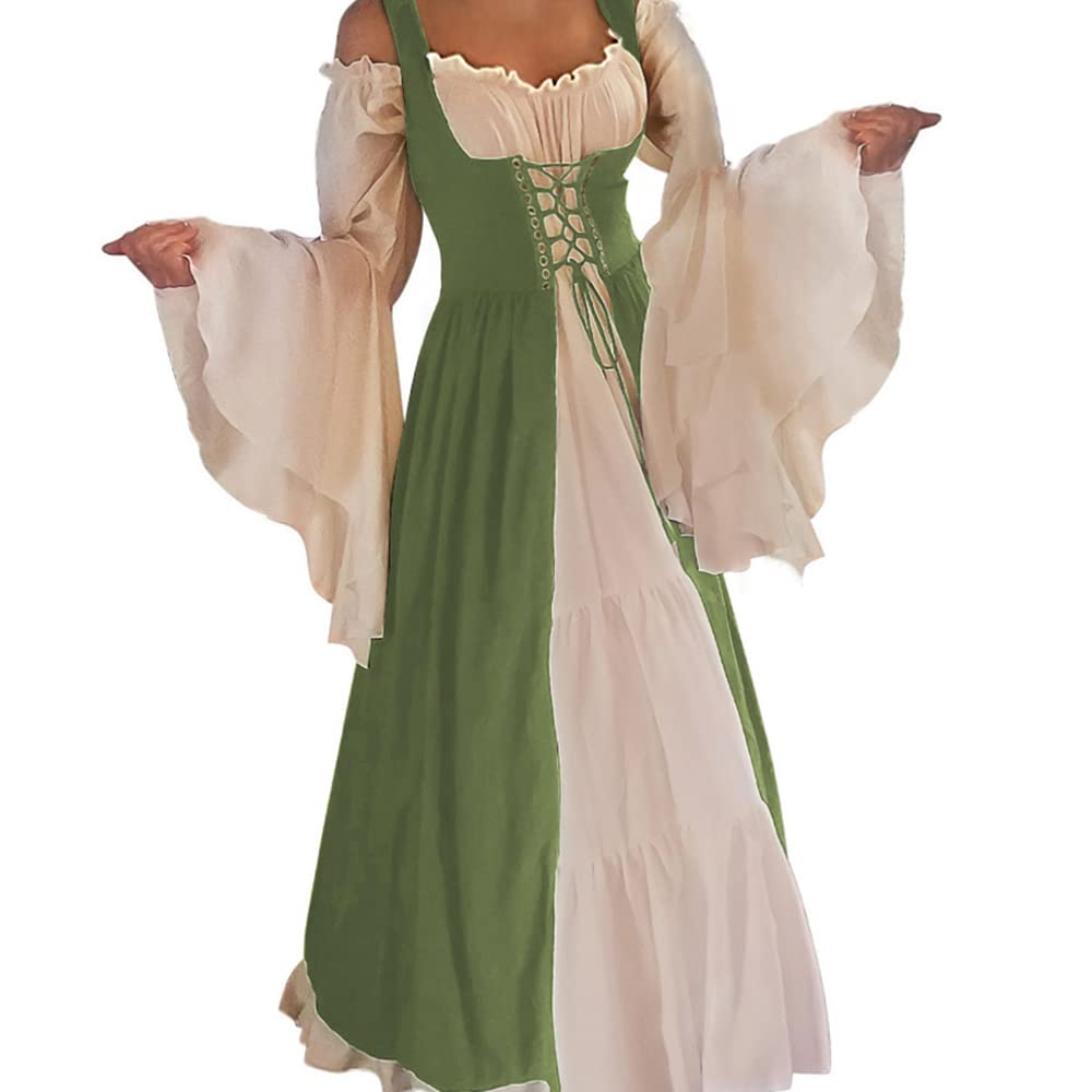 Abaowedding Womens's Medieval Renaissance Costume Cosplay Chemise and Over Dress (L/XL, Green)