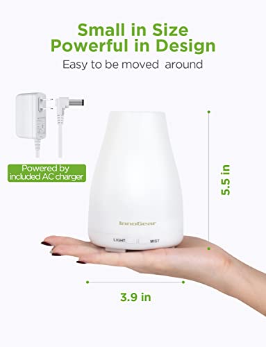 InnoGear Essential Oil Diffuser, Upgraded Diffusers for Essential Oils Aromatherapy Diffuser Cool Mist Humidifier with 7 Colors Lights 2 Mist Mode Waterless Auto Off for Home Office Room, Basic White