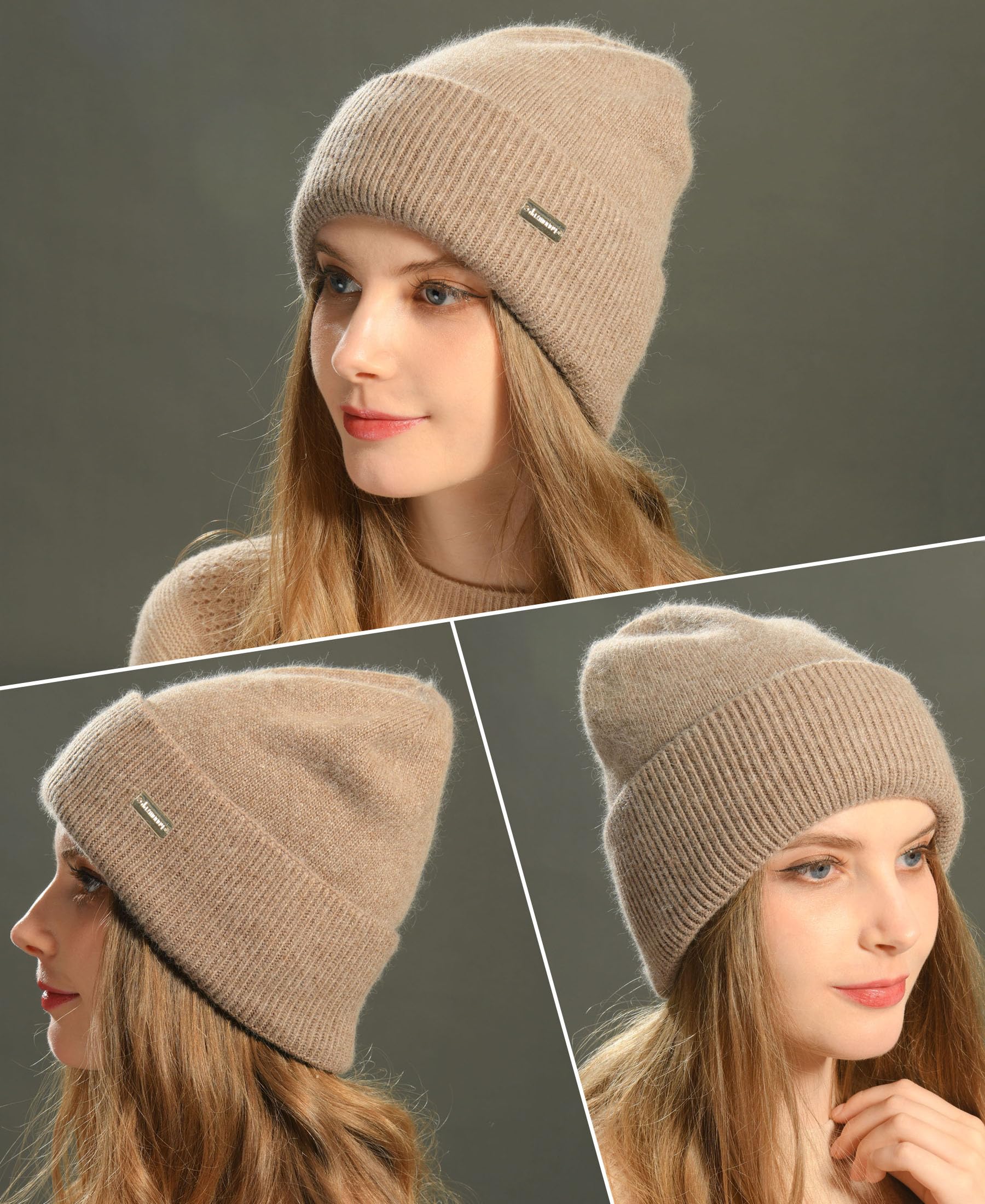 jaxmonoy Knit Beanies Winter Hats for Women and Men Soft Warm Double Layer Ladies Skull Knitted Beanie Caps - Brown