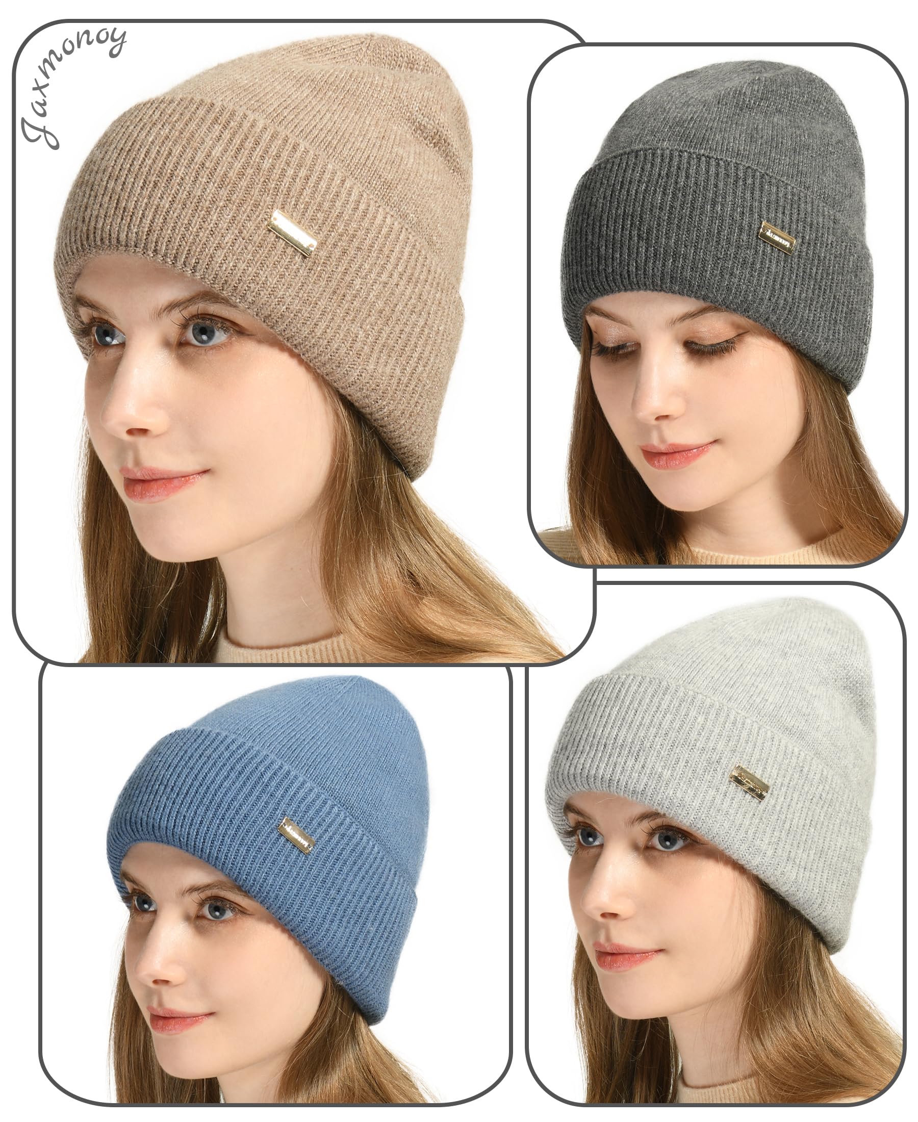 jaxmonoy Knit Beanies Winter Hats for Women and Men Soft Warm Double Layer Ladies Skull Knitted Beanie Caps - Brown
