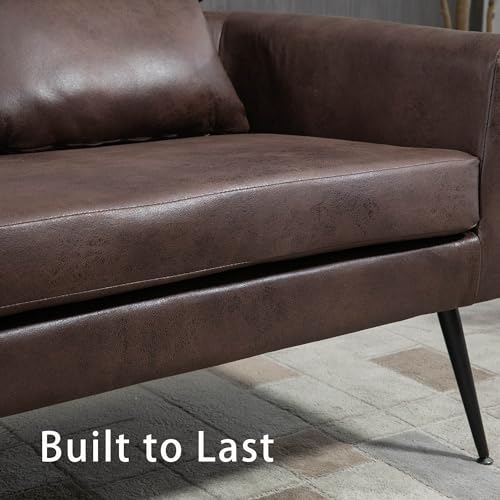 51" Faux Leather Loveseat Sofa with 2 Throw Pillows,Mid-Century Loveseat Faux Leather Sofa Couch for Small Space,Two-Seater Sofa with Metal Legs,Small Mini Room Couch for Office (Dark Brown)