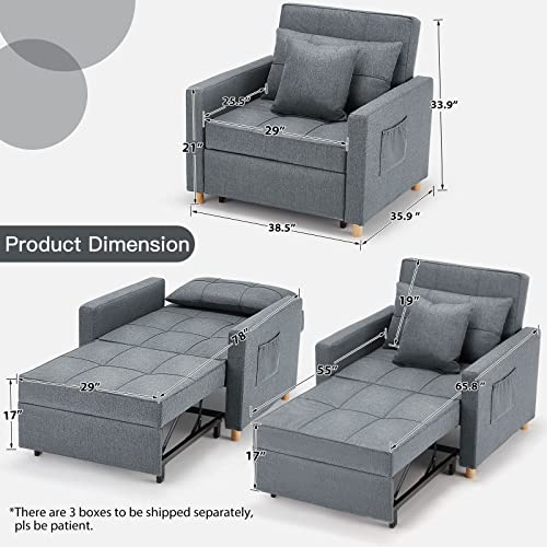 Esright 40 Inch Sleeper Chair Bed 3-in-1 Convertible Futon Chair Multi-Functional Sofa Bed Adjustable Reading Chair, Sofa, Bed, Sleeper Chair with Modern Linen Fabric, Drak Grey