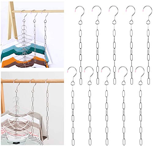 10 Pack Closet Organizer Clothes Hangers Space Saving for Dorm Room Closet Organizers and Storage, Metal Hanger Organizers Bulk Magic Hanger Chains for College Essentials Girls Bedroom Organization