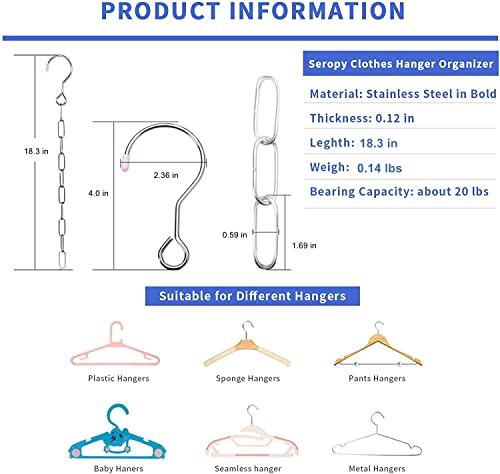 10 Pack Closet Organizer Clothes Hangers Space Saving for Dorm Room Closet Organizers and Storage, Metal Hanger Organizers Bulk Magic Hanger Chains for College Essentials Girls Bedroom Organization
