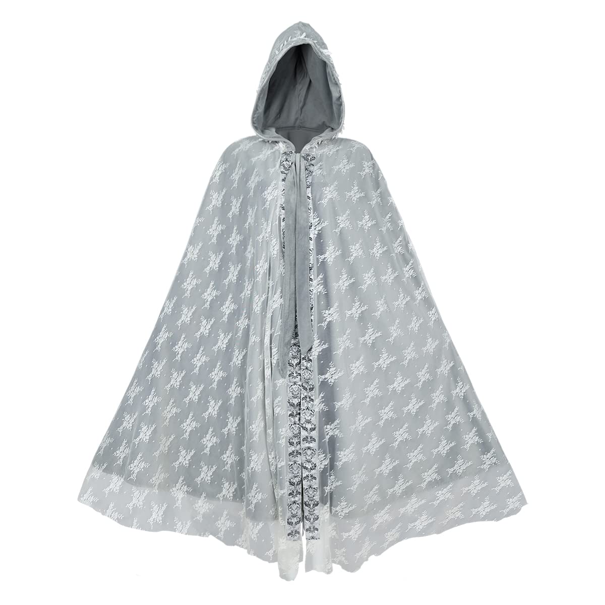 Mingyuezai Renaissance Hooded Cape Gothic Velvet Cloak Medieval Witch Capelet(Grey)