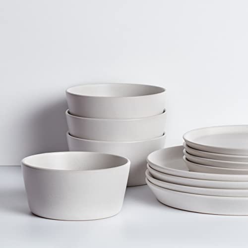 Stone Lain Stoneware Dinnerware Set, Service For 8, White Speckled