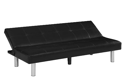 Eafurn Faux Leather Convertible Futon Sofa Adjustable Sleeper Couch Modern Home Recliner Reversible Loveseat Folding Daybed Guest Bed Small Sofabed with Metal Legs for Dorm, Apartment, Black 66.92"