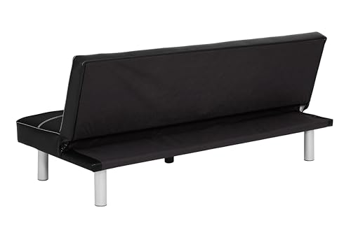 Eafurn Faux Leather Convertible Futon Sofa Adjustable Sleeper Couch Modern Home Recliner Reversible Loveseat Folding Daybed Guest Bed Small Sofabed with Metal Legs for Dorm, Apartment, Black 66.92"