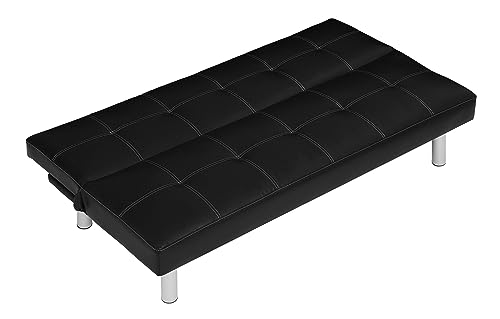 Eafurn Faux Leather Convertible Futon Sofa Adjustable Sleeper Couch Modern Home Recliner Reversible Loveseat Folding Daybed Guest Bed Small Sofabed with Metal Legs for Dorm, Apartment, Black 66.92"