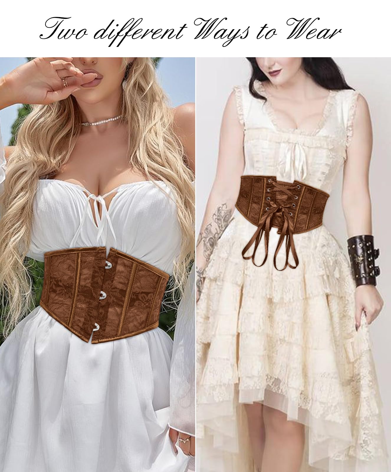 Scarlet Darkness Corset Belt Women Lace Up Waist Belt Ren Faire Underbust Corset Brown Size 10