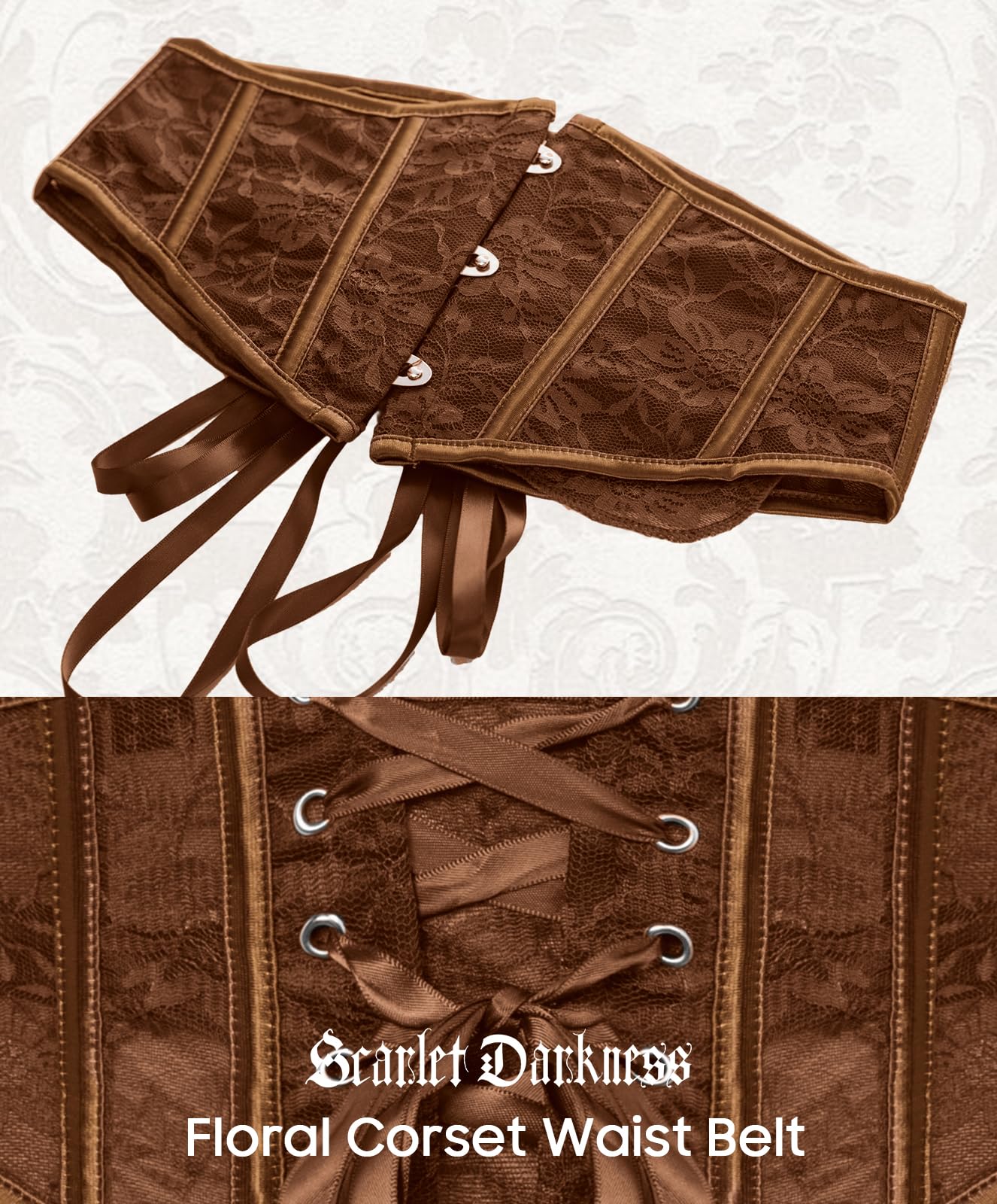 Scarlet Darkness Corset Belt Women Lace Up Waist Belt Ren Faire Underbust Corset Brown Size 10