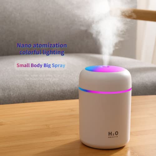 Colorful Cool Humidifier USB-Only 300ml Portable with 7 Colors 2 Fog Mode Ultra Quiet Suitable for Home Car Bedroom Office and Travel (Gray)