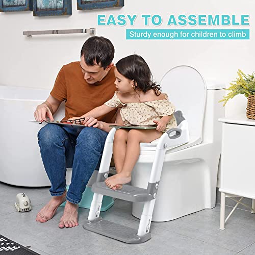 711TEK Potty Training Seat with Step Stool Ladder, Potty Training Toilet for Kids Boys Girls Toddlers-Comfortable Safe Potty Seat with Anti-Slip Pads Ladder (Grey)