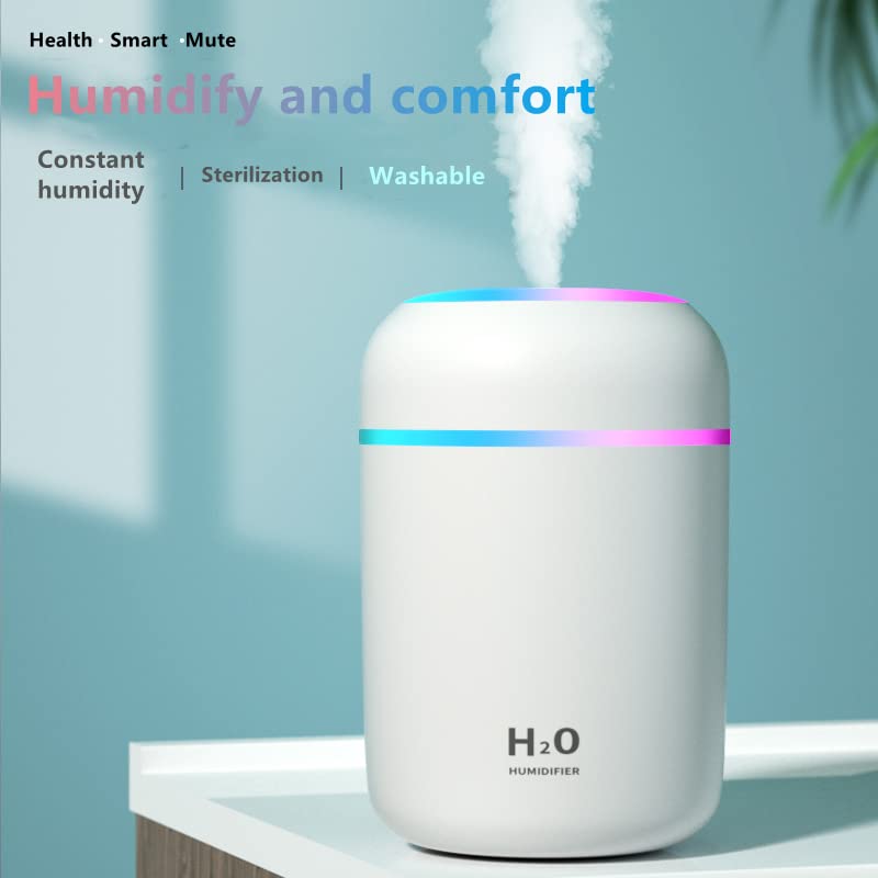 Colorful Cool Humidifier USB-Only 300ml Portable with 7 Colors 2 Fog Mode Ultra Quiet Suitable for Home Car Bedroom Office and Travel (Gray)