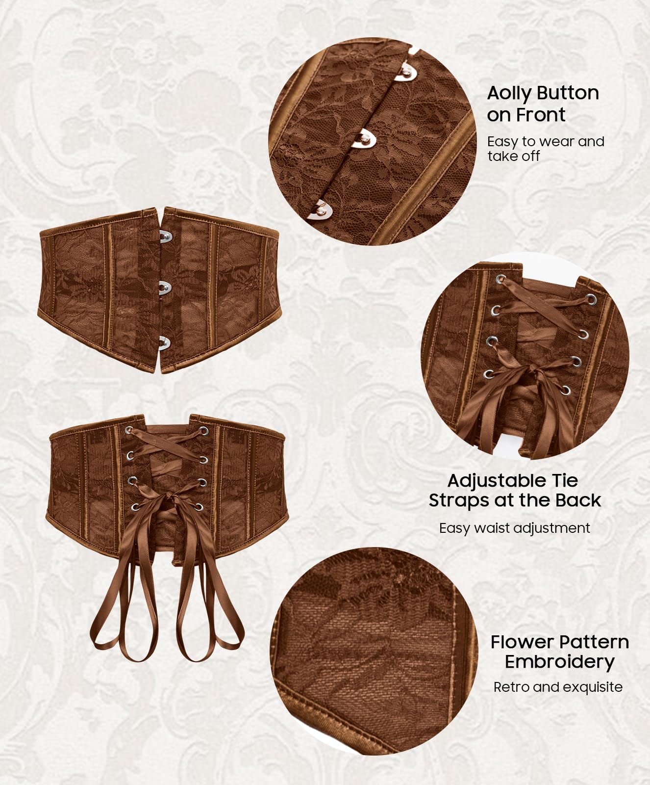 Scarlet Darkness Corset Belt Women Lace Up Waist Belt Ren Faire Underbust Corset Brown Size 10