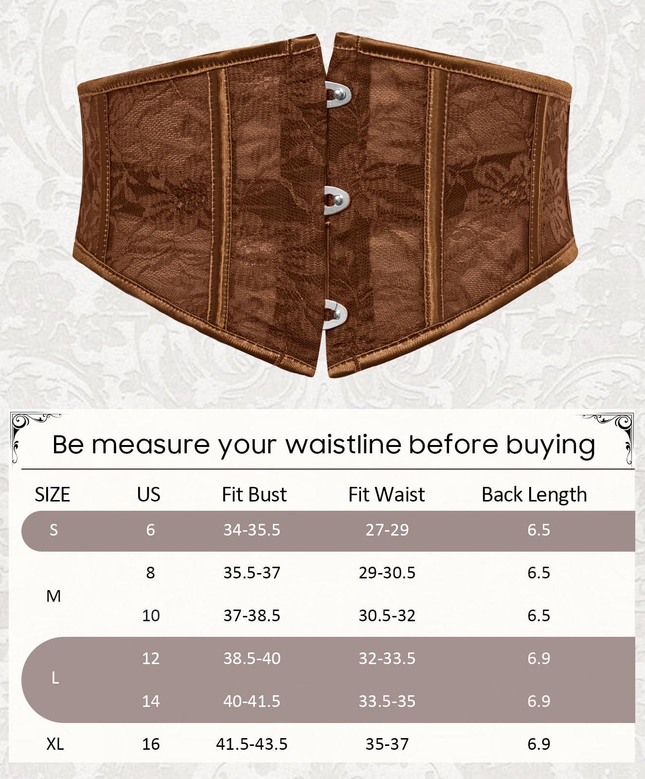 Scarlet Darkness Corset Belt Women Lace Up Waist Belt Ren Faire Underbust Corset Brown Size 10