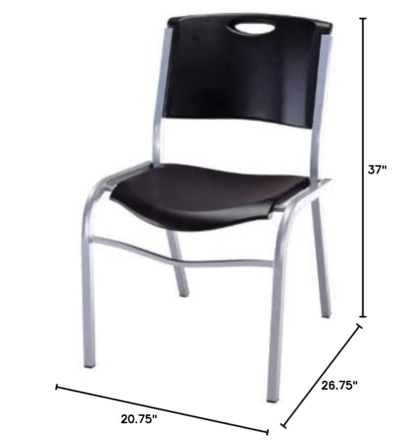 Lifetime 42830 Stacking Chair, Black with Silver Steel Frame, 4 Pack
