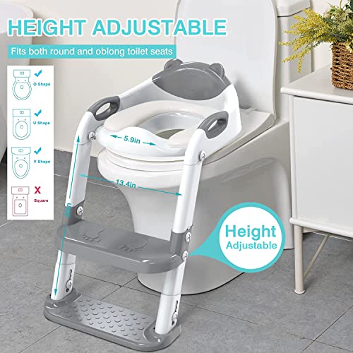 711TEK Potty Training Seat with Step Stool Ladder, Potty Training Toilet for Kids Boys Girls Toddlers-Comfortable Safe Potty Seat with Anti-Slip Pads Ladder (Grey)