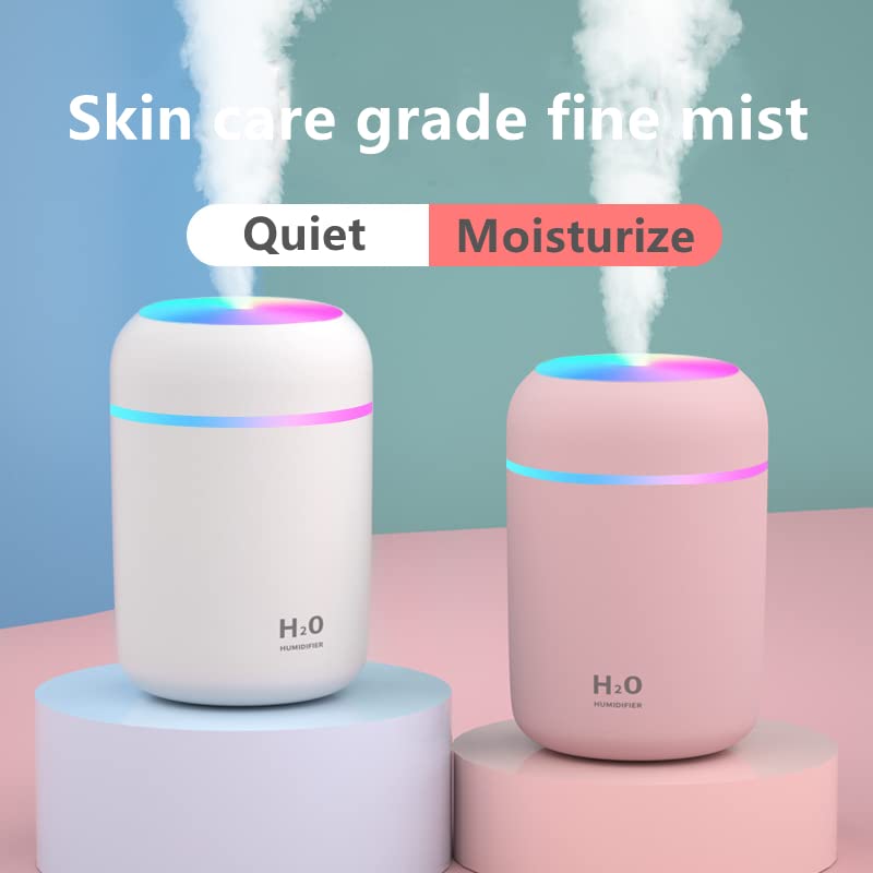 Colorful Cool Humidifier USB-Only 300ml Portable with 7 Colors 2 Fog Mode Ultra Quiet Suitable for Home Car Bedroom Office and Travel (Gray)