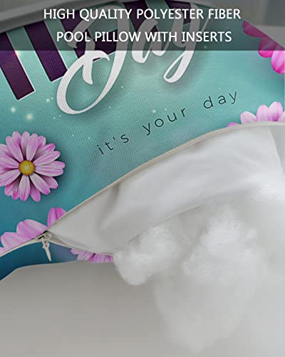 Recliner Head Pillow Ledge Loungers Chair Pillows with Insert Mother'S Day Pink Daisy Blue Lumbar Pillow with Adjustable Strap Outdoor Waterproof Patio Pillows for Beach Pool Chair, 2 PCS