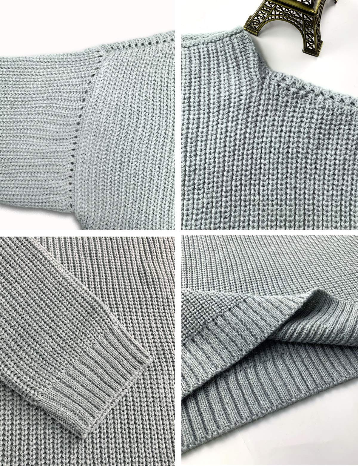 Ugerlov Women's Oversized Sweaters Batwing Sleeve Mock Neck Jumper Tops Chunky Knit Pullover Sweater (Gray, L/XL)