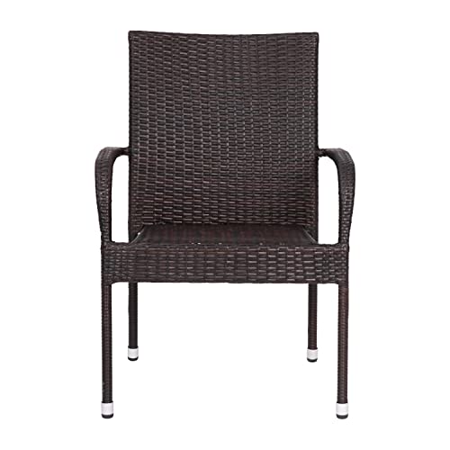 Flash Furniture Indoor/Outdoor Dining Chairs with Arms Wicker Wrapped Steel Frames, 4 Pack, Espresso