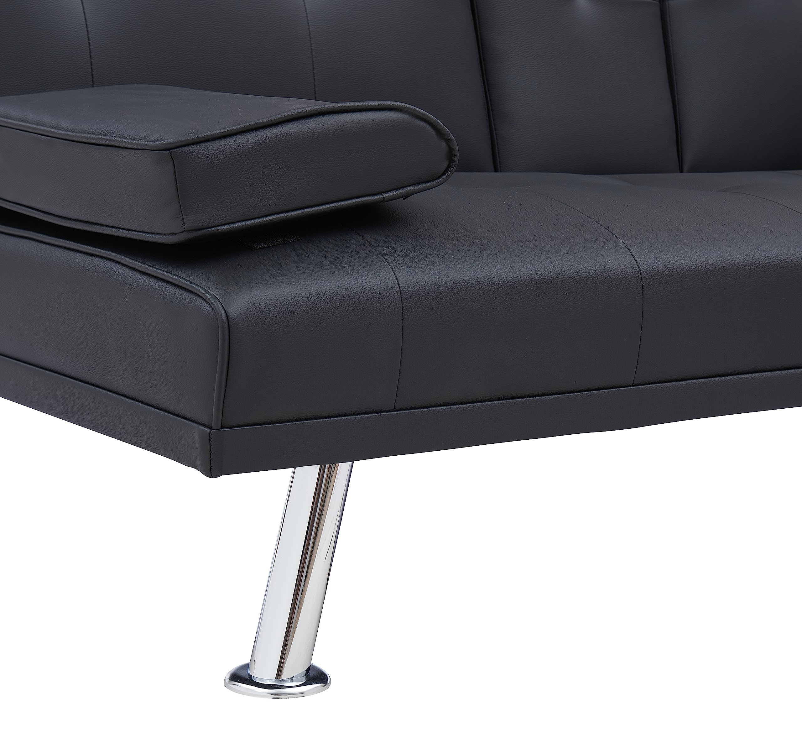 LIADTOP 67" Multifunctional Sofa 2 Cup Holders,Leather Loveseat Sleeper with Removable Armrests,Convertible Folding Couches Bed for Small Spaces,Black