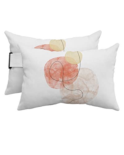 Recliner Head Pillow Ledge Loungers Chair Pillows with Insert Abstract Watercolor Red Yellow Round Lines Lumbar Pillow with Adjustable Strap Outdoor Waterproof Patio Pillows for Beach Pool, 2 PCS