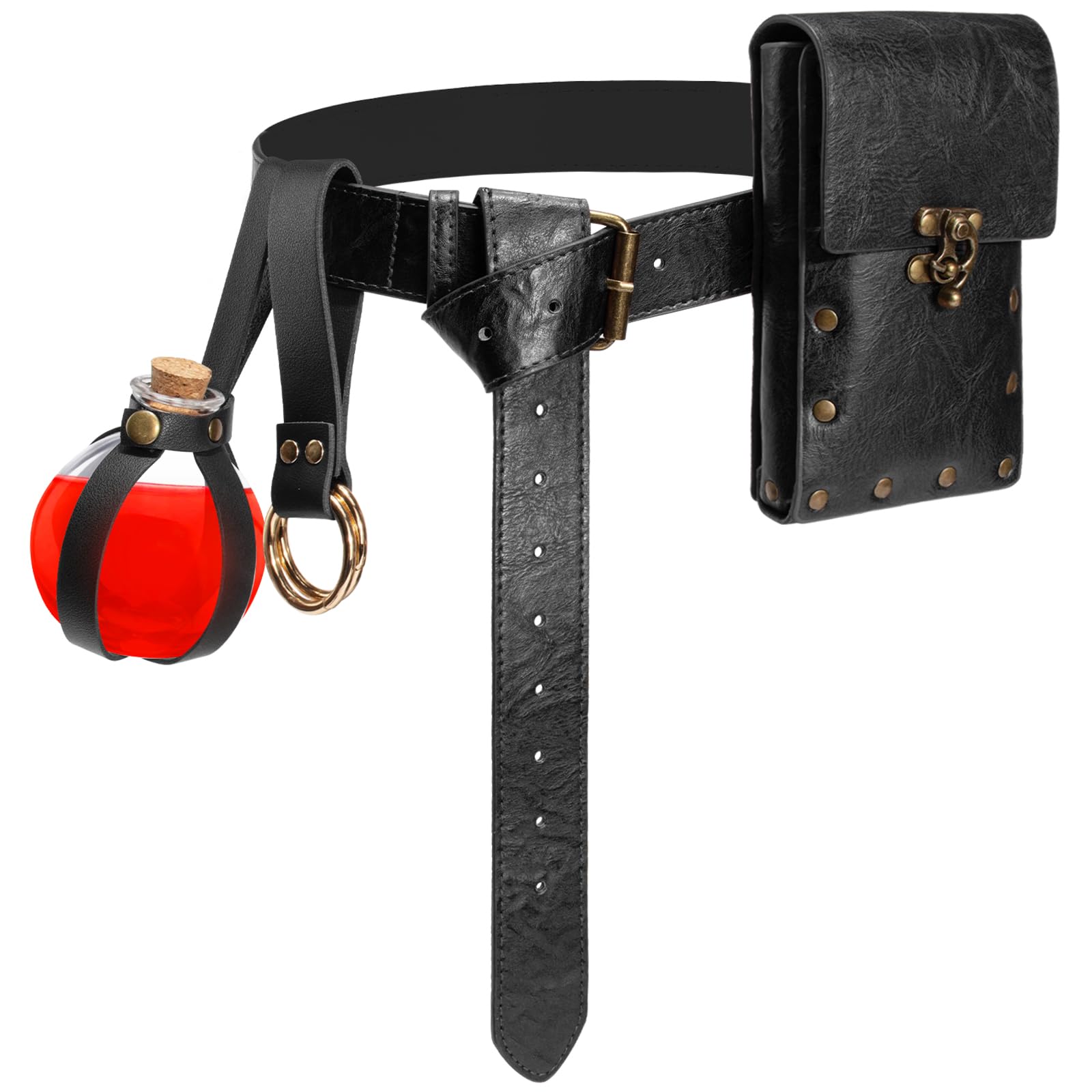 Magibag Renaissance Belt Pouch Waist Bag Pouch Skirt Hike Medieval Bag Ren Faire Costume Accessories for Halloween (Potion Bottle-Black)