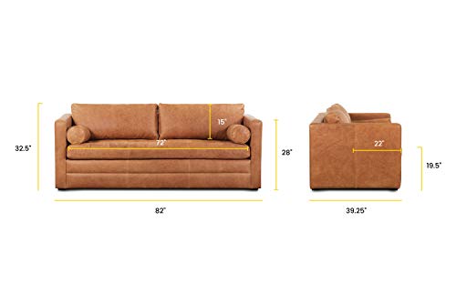 POLY & BARK Napa 82" Pull-Out Convertible Sleeper Sofa in Full-Grain Pure-Aniline Italian Leather, Cognac Tan