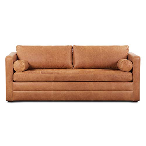 POLY & BARK Napa 82" Pull-Out Convertible Sleeper Sofa in Full-Grain Pure-Aniline Italian Leather, Cognac Tan